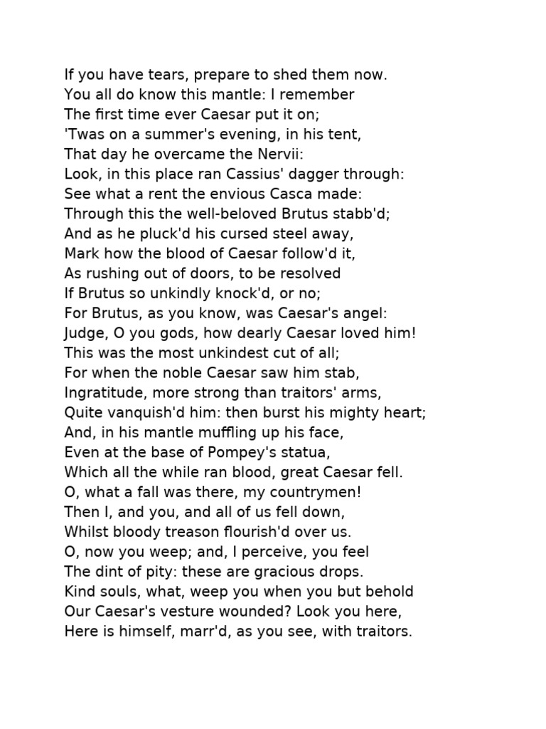 Antony monologue - Julius Caesar, William Shakespeare | PDF