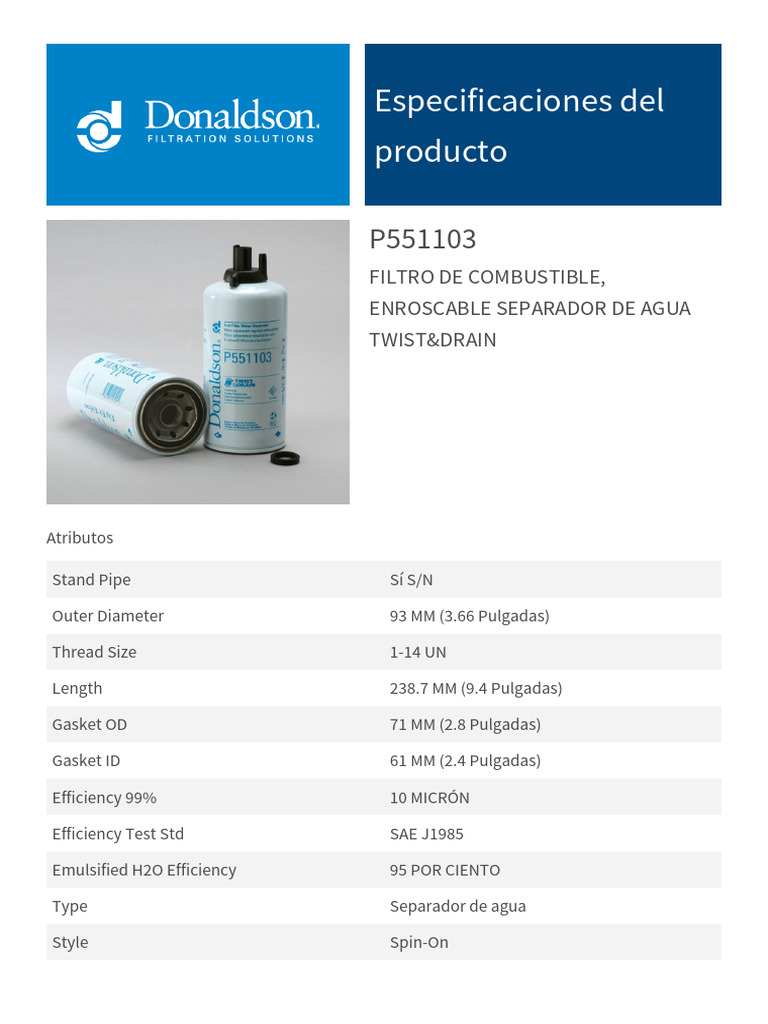 P551103 - Especificaciones Del Producto | PDF