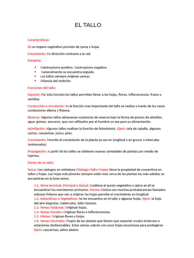 Características y funciones del tallo vegetal | PDF | Tallo de la ...