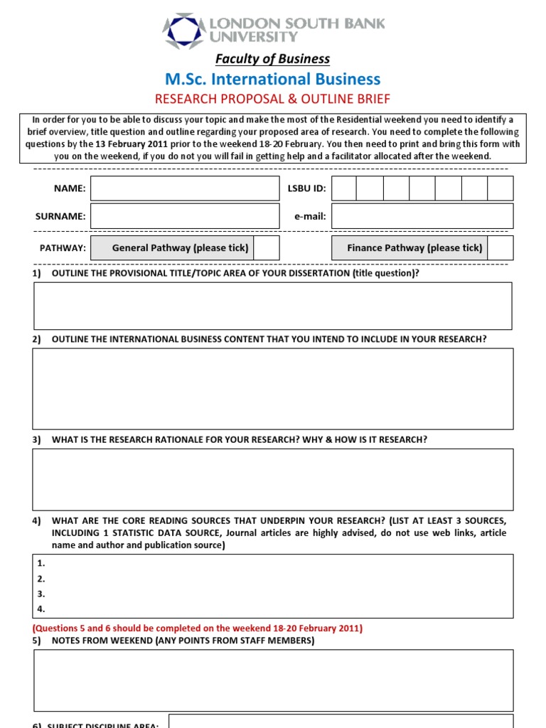 M.Sc. International Business Proposal Form | PDF