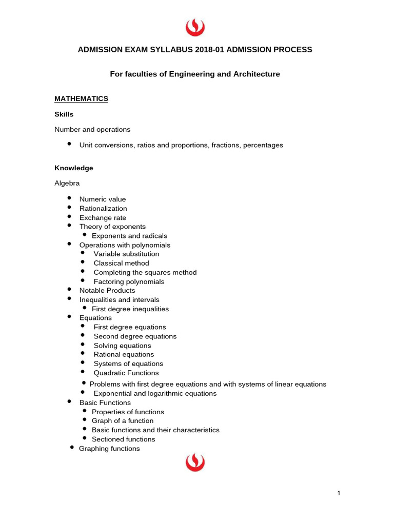 Admission Exam Syllabus 201801 For Architecture and Engineering V 12-06 ...