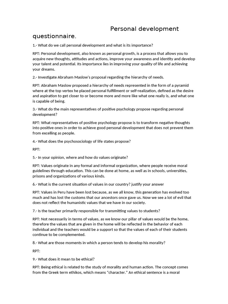 Personal Development Questionnaire.docx | PDF | Positive Psychology ...