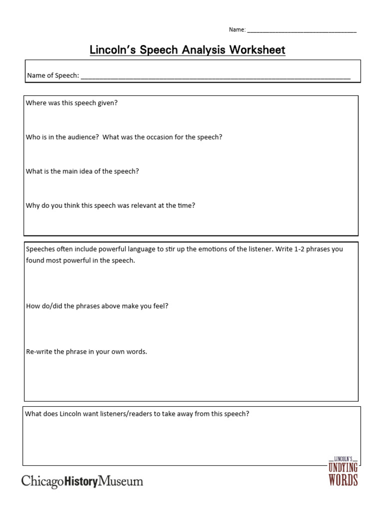 Lincoln's Gettysburg Address Analysis Worksheet | PDF