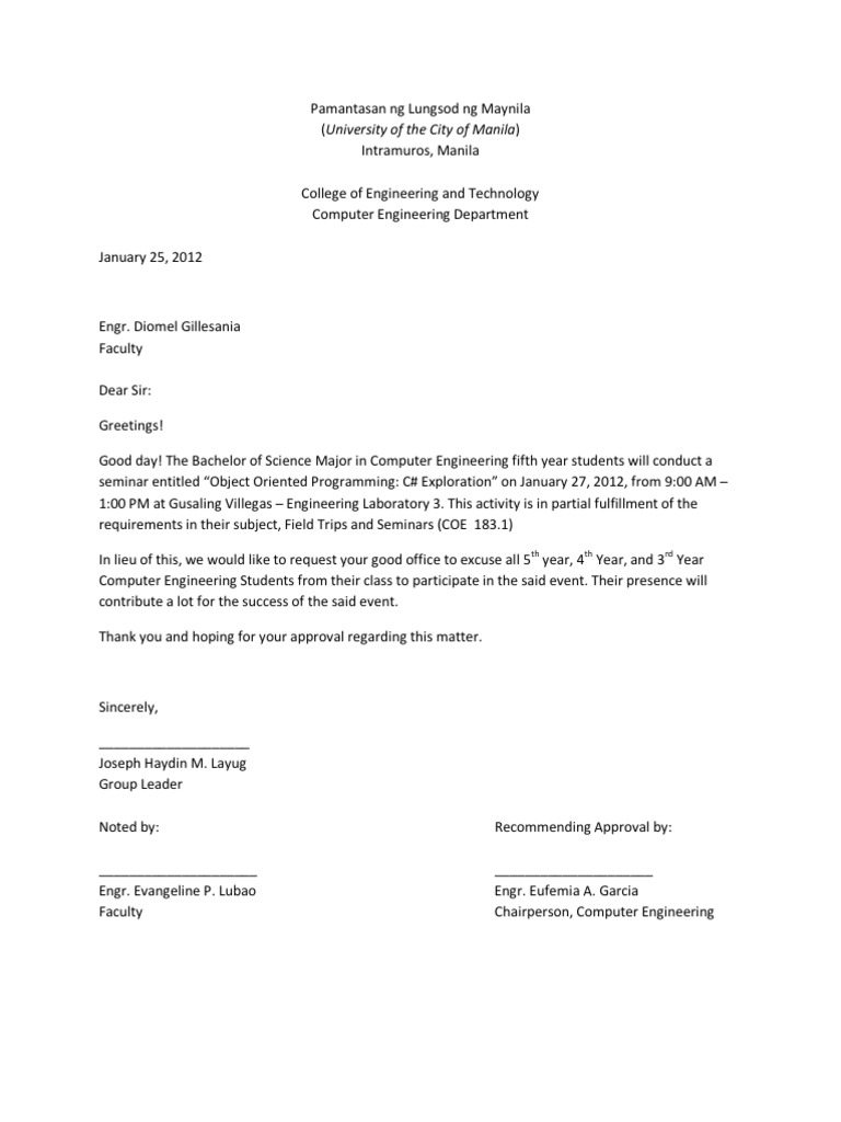 Excuse Letter for School Events | PDF | Science And Technology | Academia