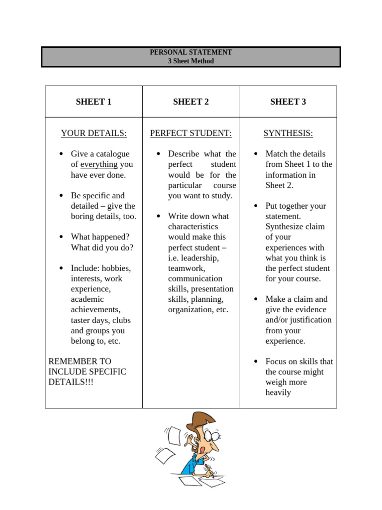 Personal Statement 3 Sheet Method | PDF | Learning | Communication