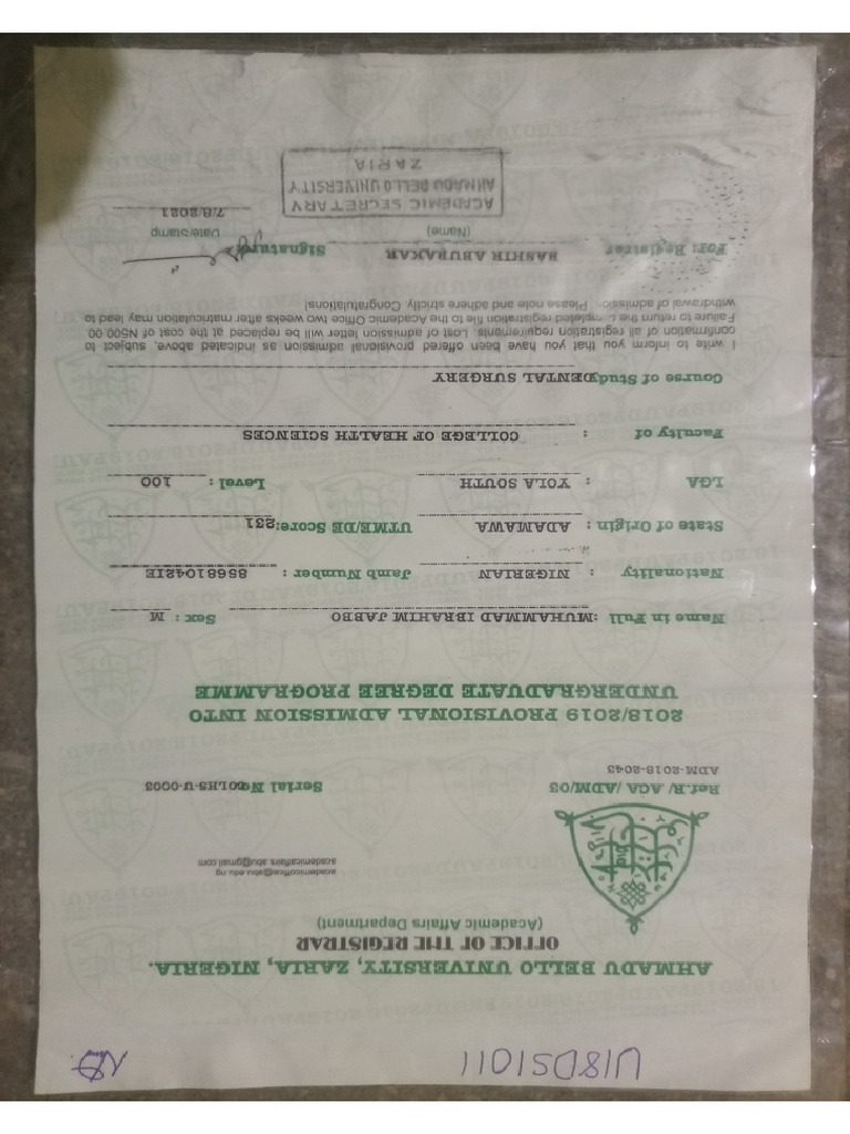 Admission Letter Jabbo | PDF