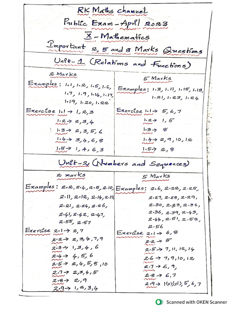 10th Maths Half Imp 2,5&8 Marks by RK (Final) | PDF