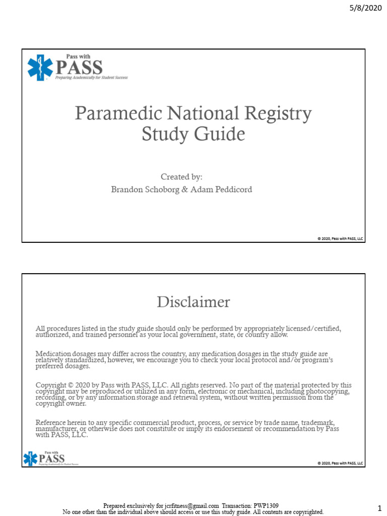 Pass With PASS Paramedic Study Guide (2 Slides Per Page) | PDF ...