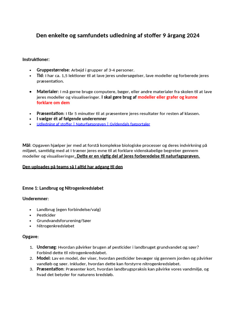 Den Enkelte Og Samfundets Udeledning Af Stoffer Opgave 2425 | PDF