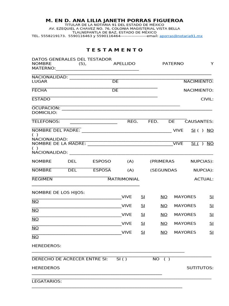 Formato Testamento Correcto | PDF | Herencia