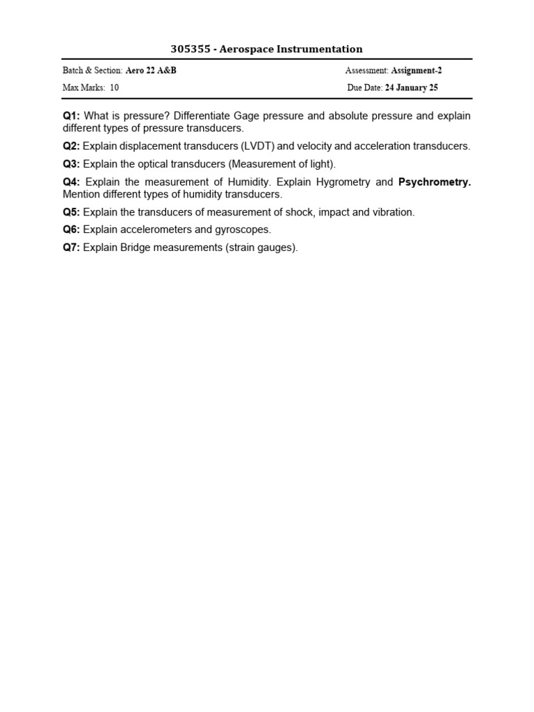 Aerospace Instrumentation Assignment Guide | PDF