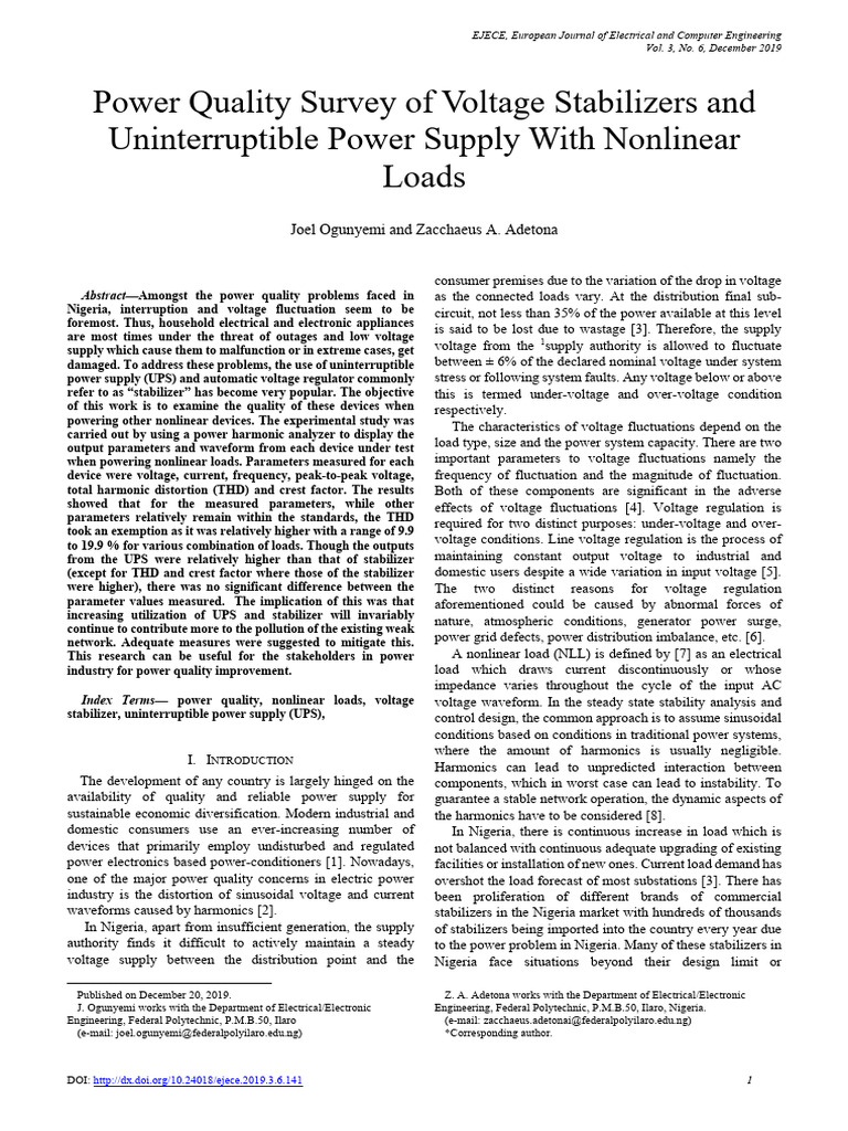 Power Quality Survey of Voltage Stabiliz | PDF | Distortion | Electricity