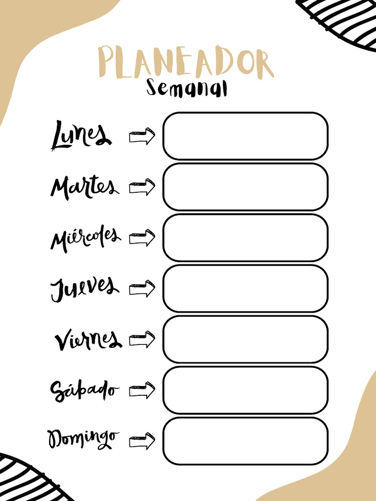 Agenda Planeador Semanal Formas Curvas Negro y Beige | PDF