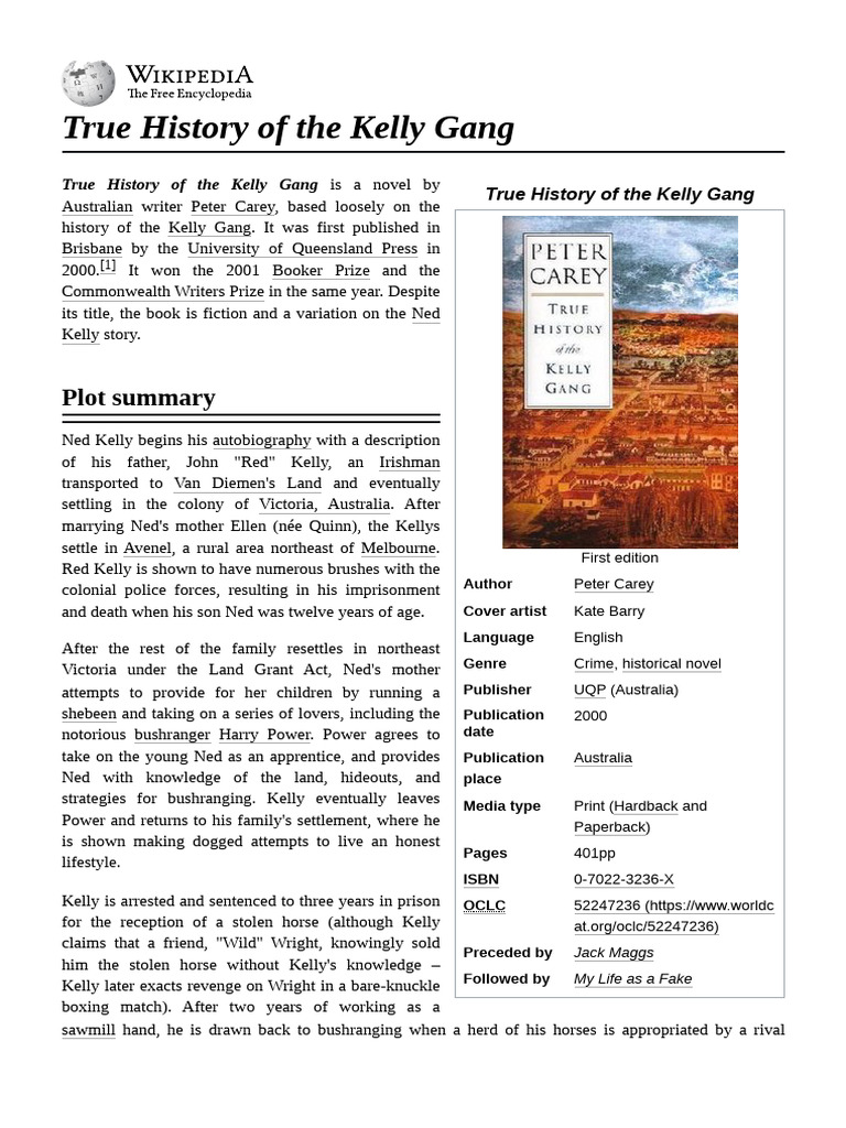 Kelly Gang: A Novel by Peter Carey | PDF