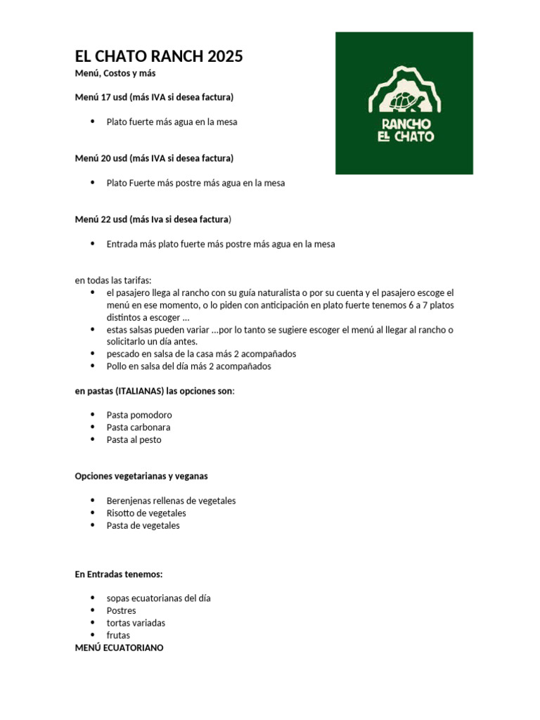 Menú y Precios de El Chato 2025 | PDF