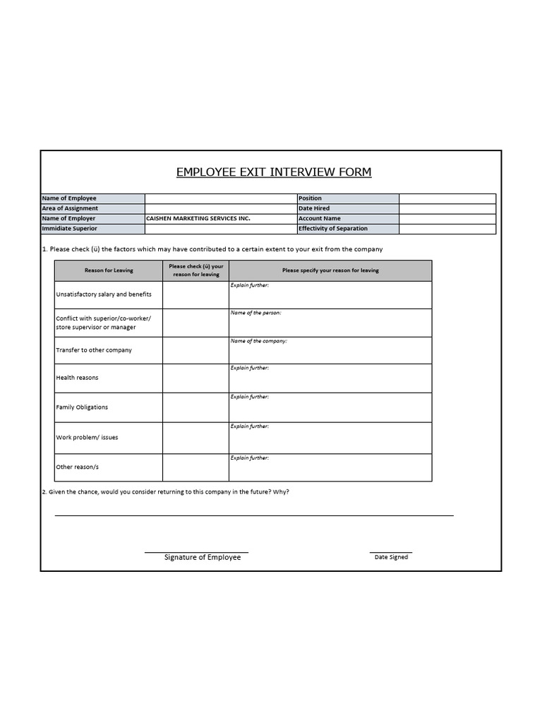 Employee Exit Interview Form | PDF