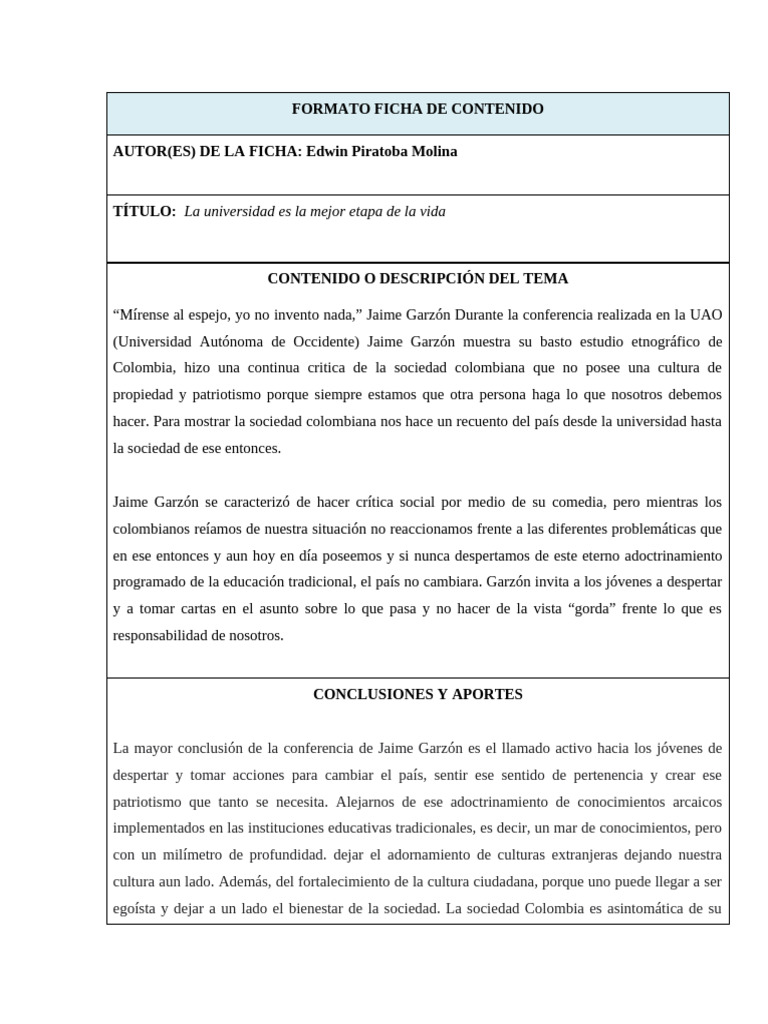 Formato - Ficha de Contenido | PDF | Conocimiento | Método científico