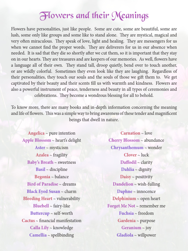 Flower Meanings and Symbolism Guide | PDF | Plants | Garden Plants