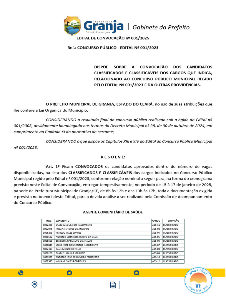 Edital de Convocacao Concurso n001-2025 | PDF | Brasil