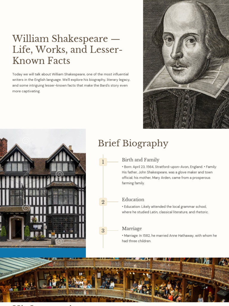 William Shakespeare Life Works and Lesser Known Facts | PDF | William ...