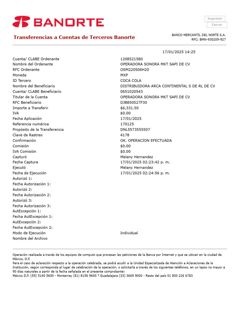 Transferencia Banorte a Terceros 2025 | PDF