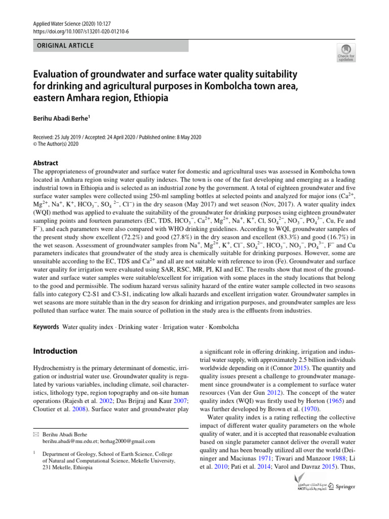 Evaluation of Groundwater and Surface Wa | PDF | Water | Water Quality