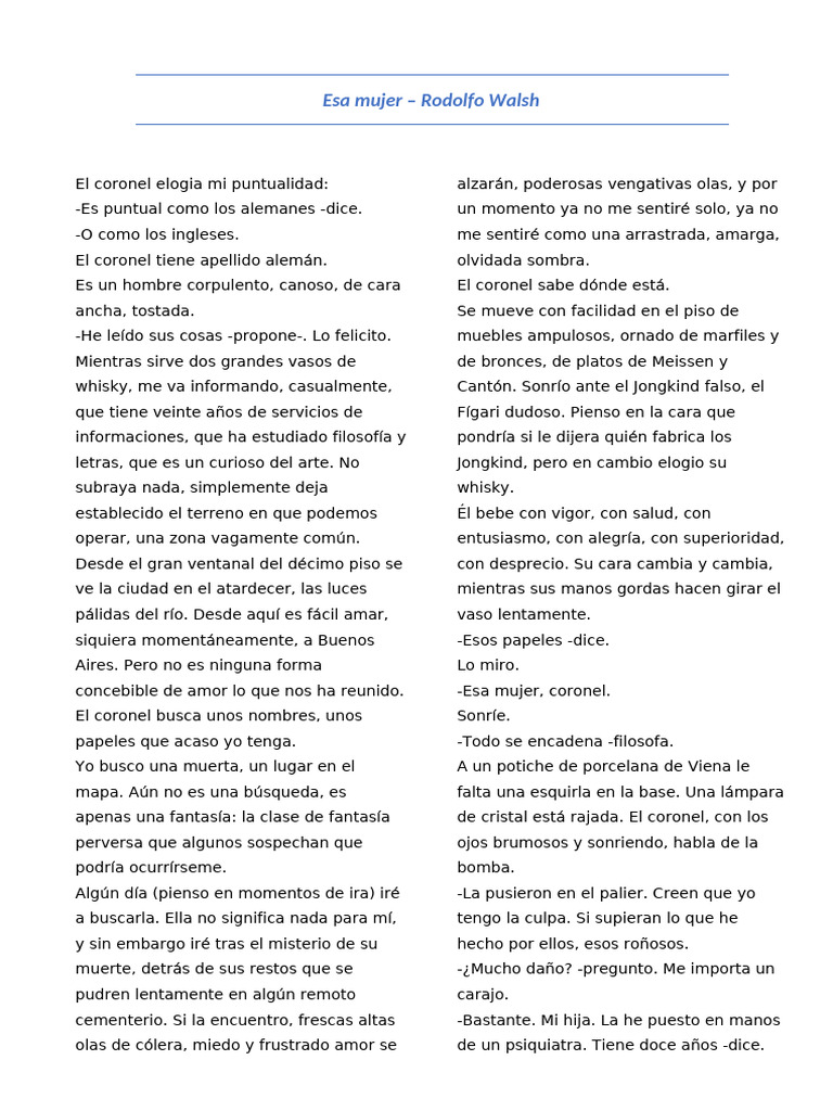 Esa Mujer. Rodolfo Walsh 1 | PDF