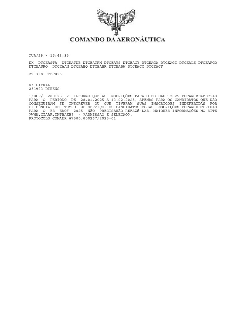 Inscrições Reabertas para ES EAOF 2025 | PDF