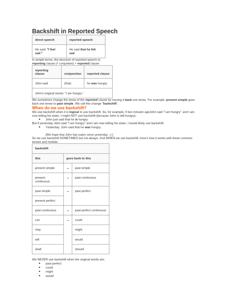 Backshift in Reported Speech | PDF | Question | Linguistics