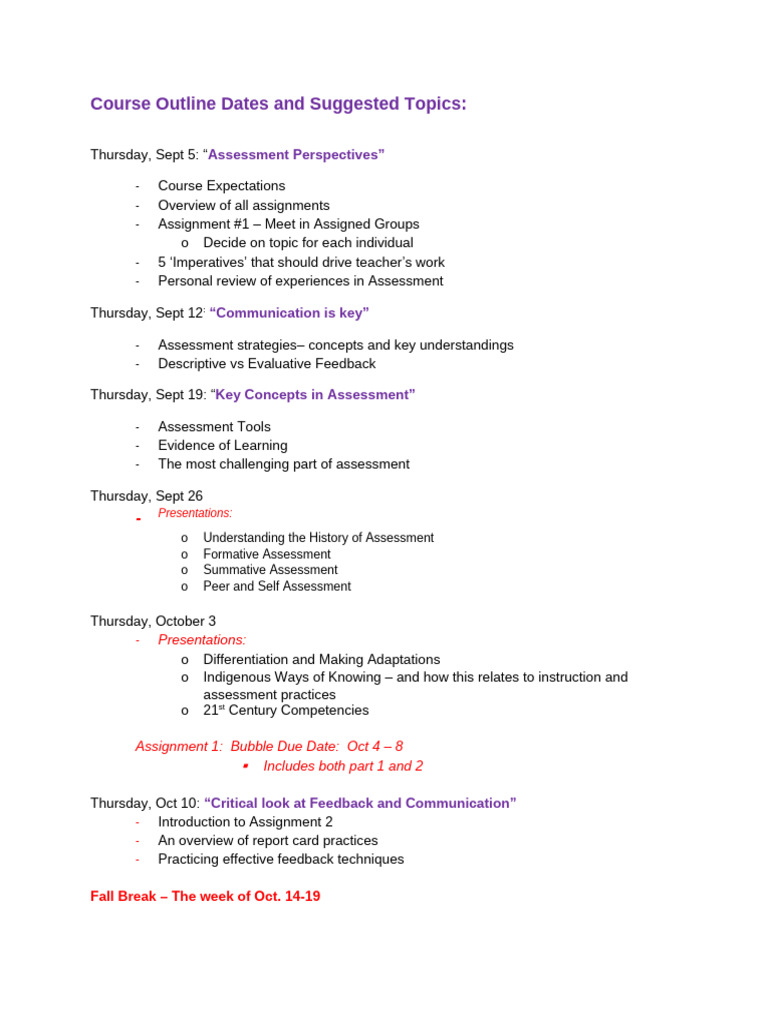 401 Course Outline Dates | PDF | Educational Assessment | Procedural ...