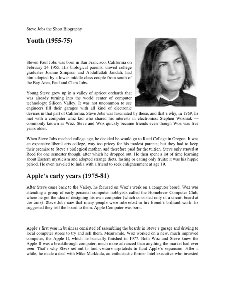 Steve Jobs The Short Biography | PDF | Macintosh | Steve Jobs