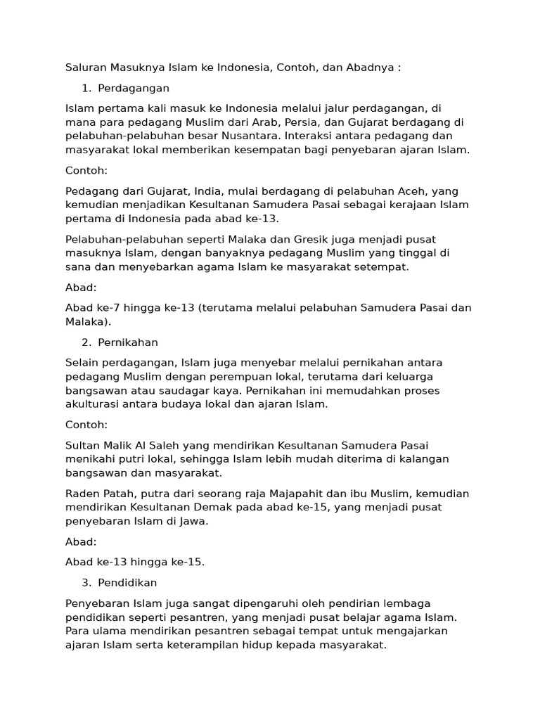 Saluran Masuknya Islam ke Indonesia | PDF