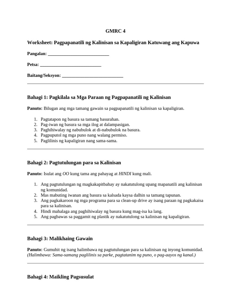 GMRC 4 Worksheet | PDF