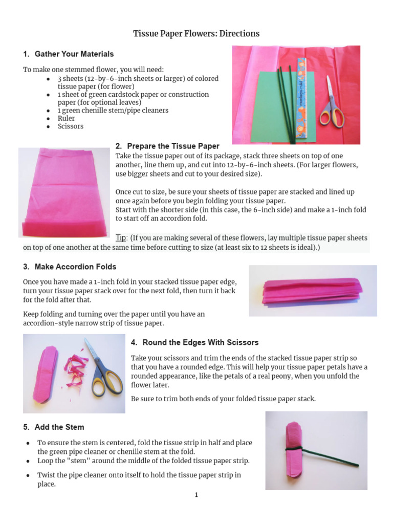 Tissue Paper Flower Instructions | PDF | Paper