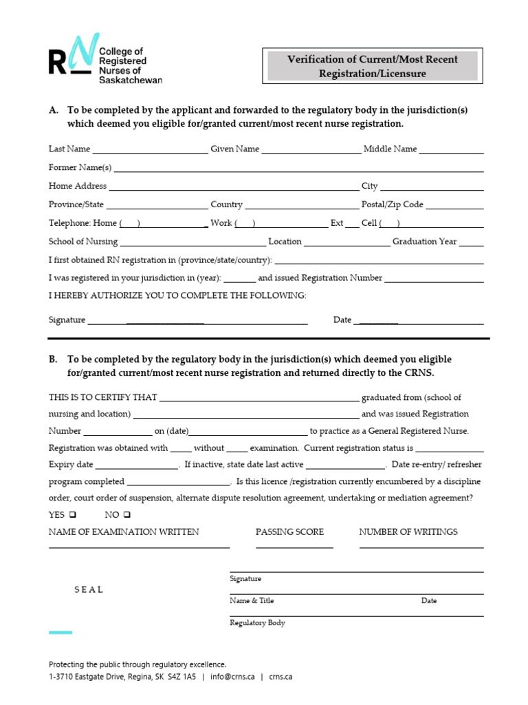 Nurse Registration Verification Form | PDF | Health Care