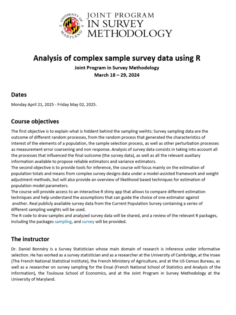 2025 - Analysis of Complex Sample Survey Data Using R | PDF | Statistical Inference | Survey ...