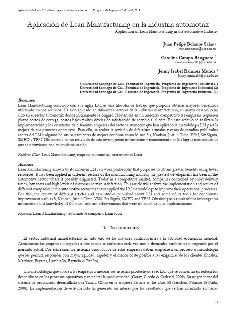 Aplicación de Lean Manufacturing | PDF | Lean Manufacturing | Producción y fabricación