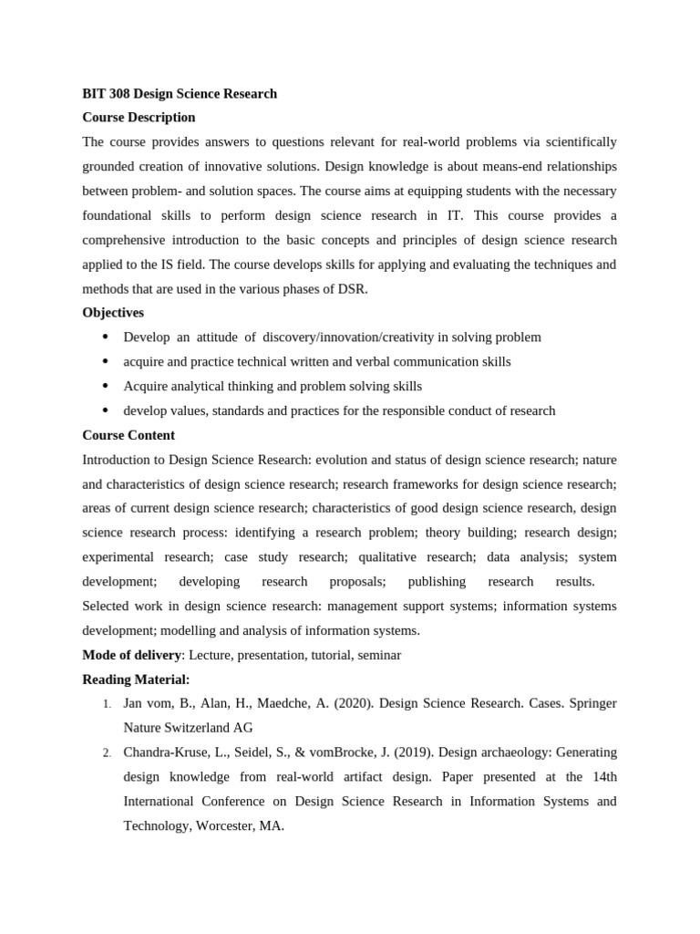 BIT 308 Design Science Research | PDF | Science | Design