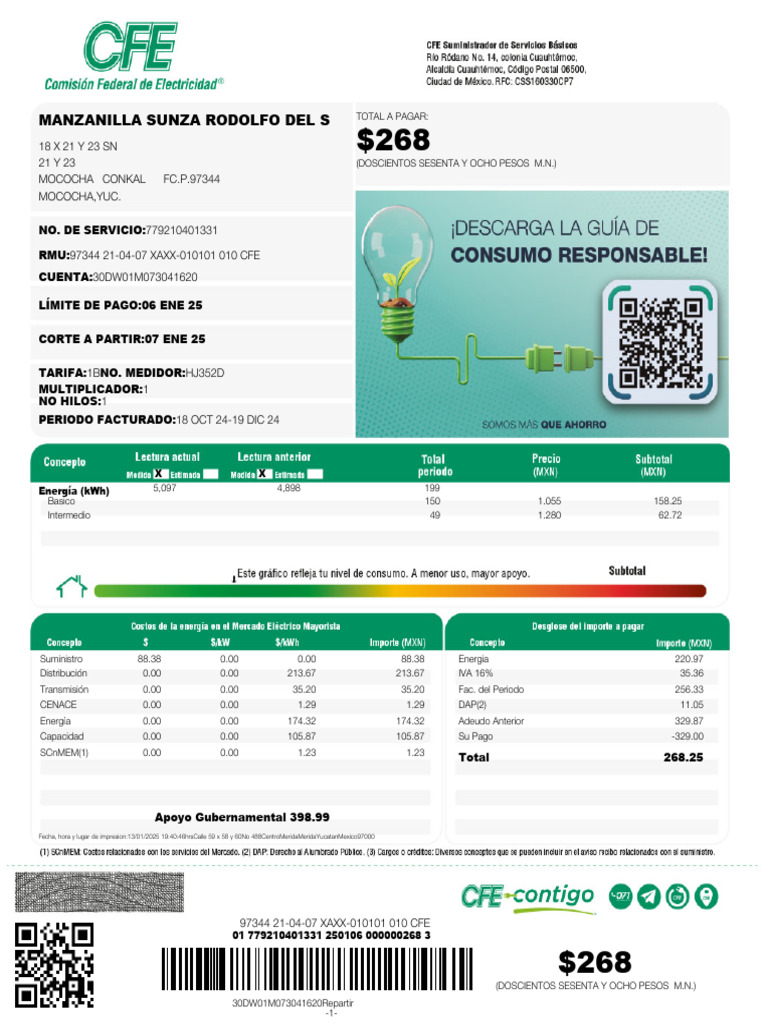 Recibo - Cfe - 2025-01-21T091038.877 | PDF | Cantidades fisicas ...