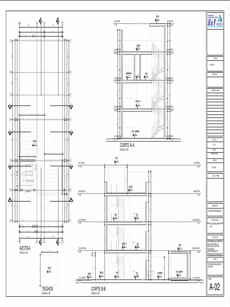 Plano de Azotea y Cortes de Vivienda | PDF