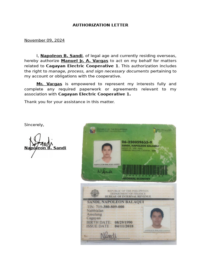 Authorization for Cagayan Electric | PDF