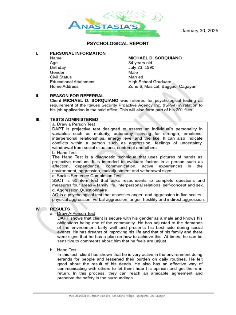 Psychological Report | PDF | Aggression | Psychology