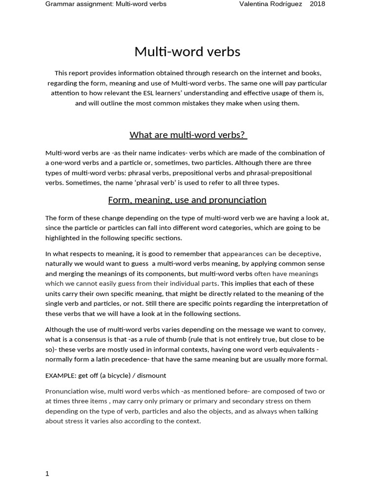 Multi-Word Verbs Assigment | PDF | Verb | Object (Grammar)