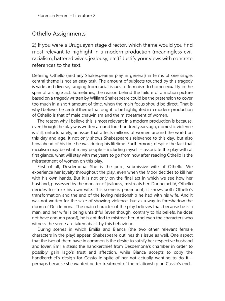 Othello Assignments 2 | PDF | Othello | Iago