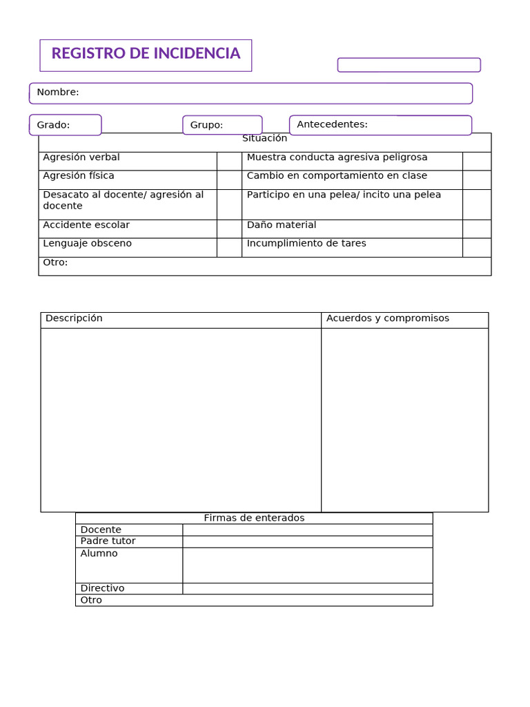 Registro de Incidencia | PDF