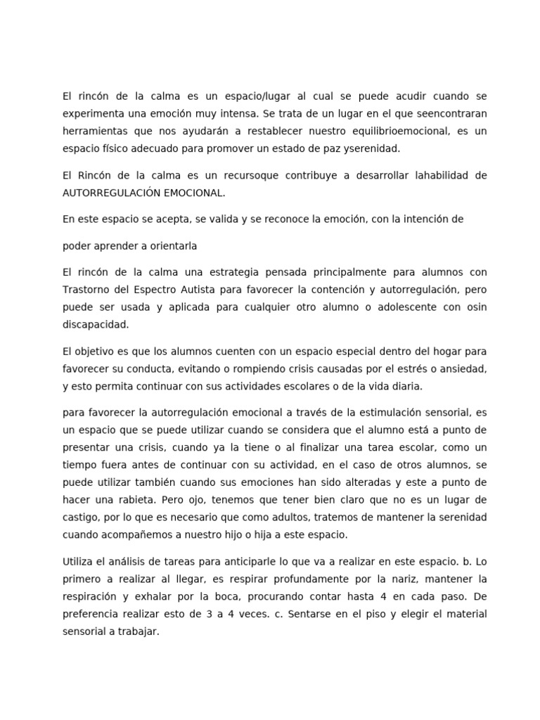 Rincón de la Calma para Autoregulación | PDF | Las emociones ...