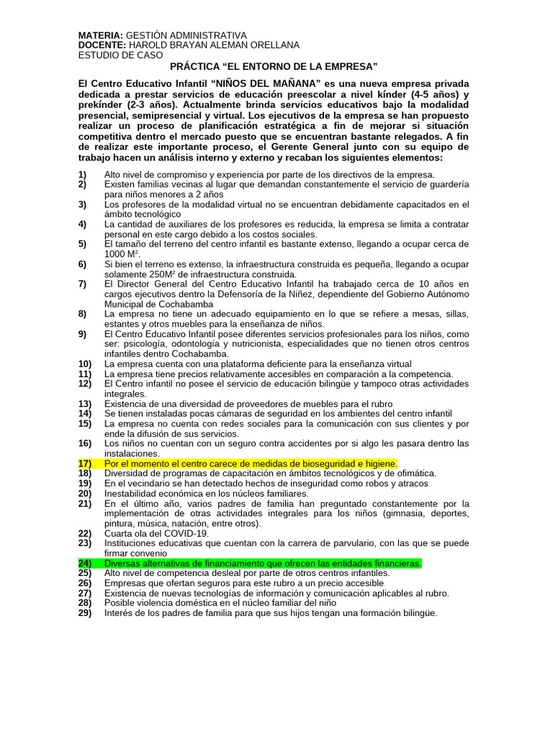 Análisis FODA del Centro Infantil Niños del Mañana | PDF | Business ...