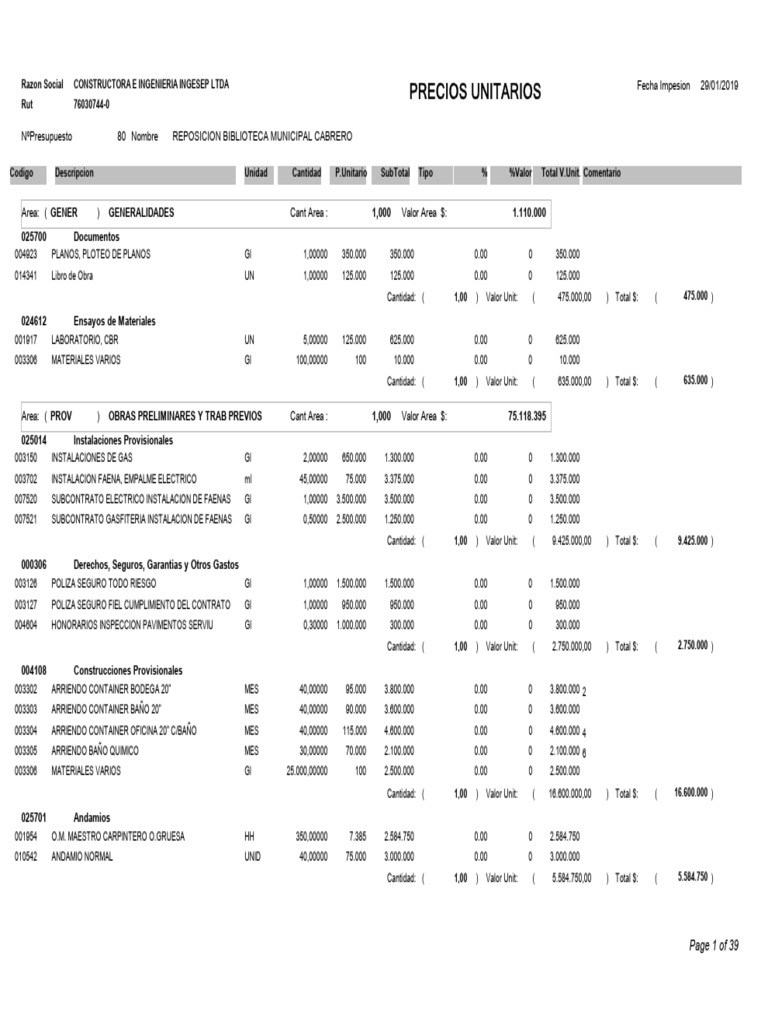2.3.4 Analisis de Precios Unitarios | PDF | Ingeniería de Edificación | Materiales
