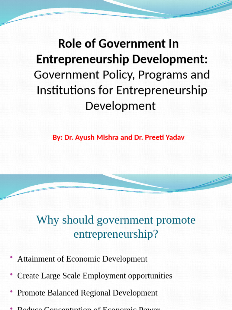 Role of Governemnt in Entrepreneurship Development | PDF ...