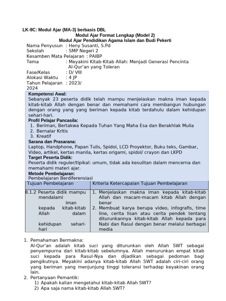 Contoh Modul Ajar DBL | PDF